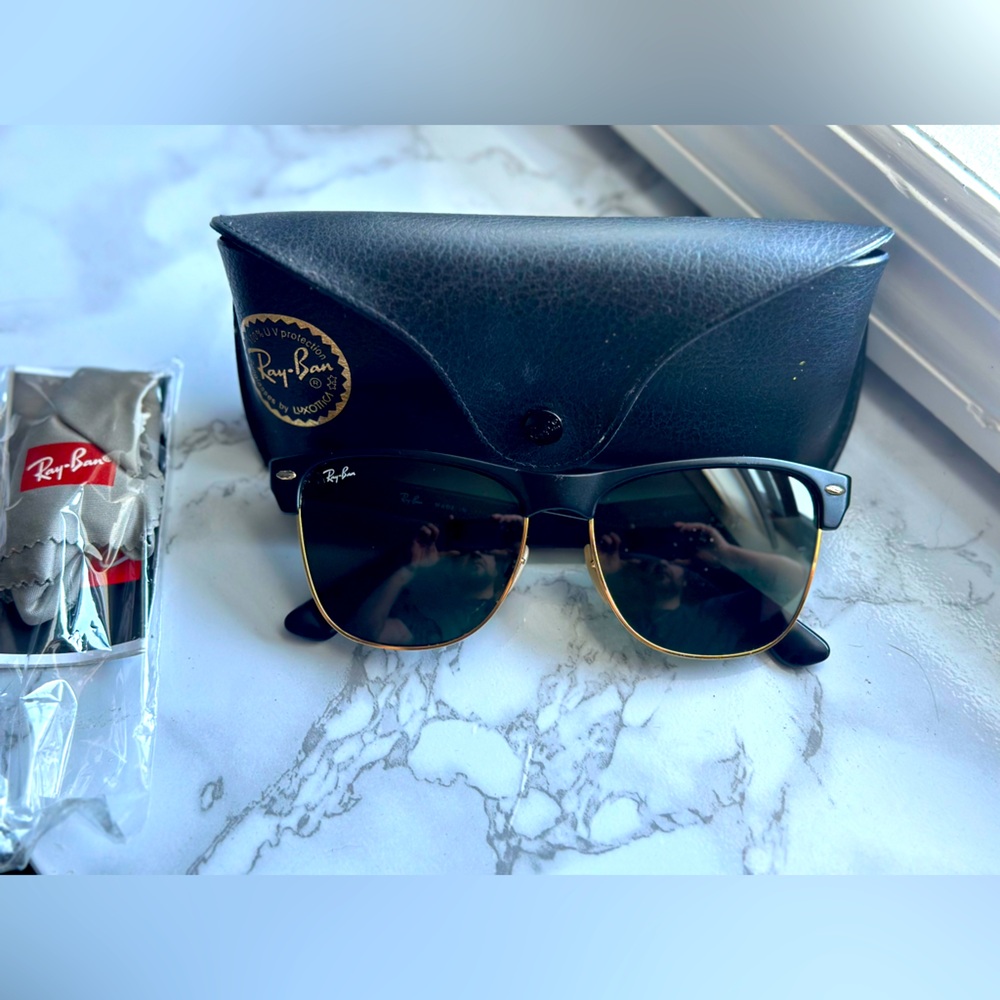 Original Rayban Clubmaster Sunglasses Black With Gold… - Gem